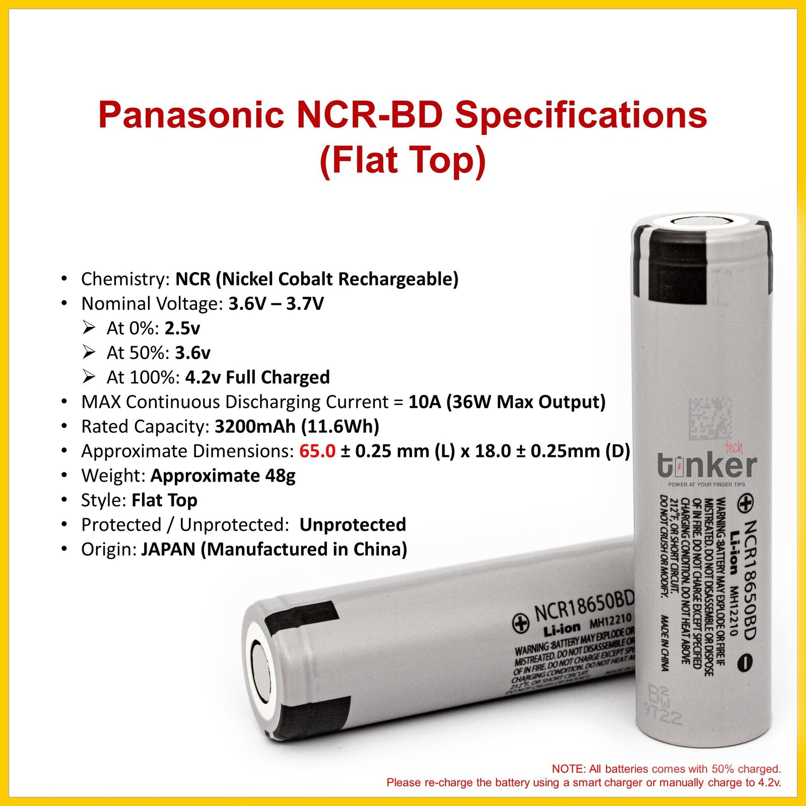 Panasonic NCR18650-BD 3200mAh 10A Battery - Button Top