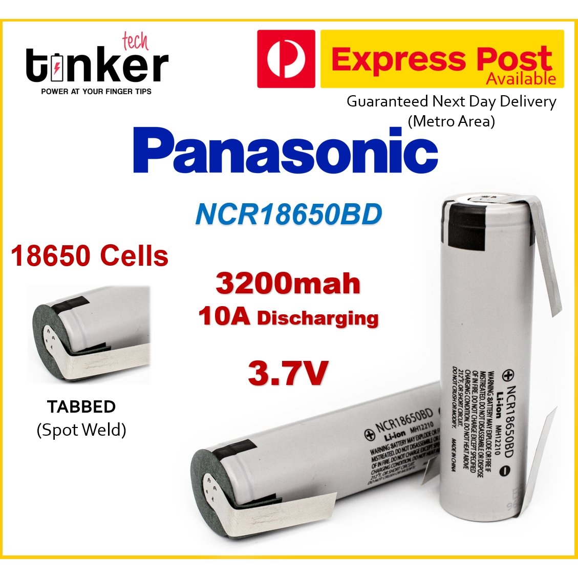 GENUINE Panasonic NCR 18650 BD 3.7v 3200mAh 10A Lithium ion Li-ion ...